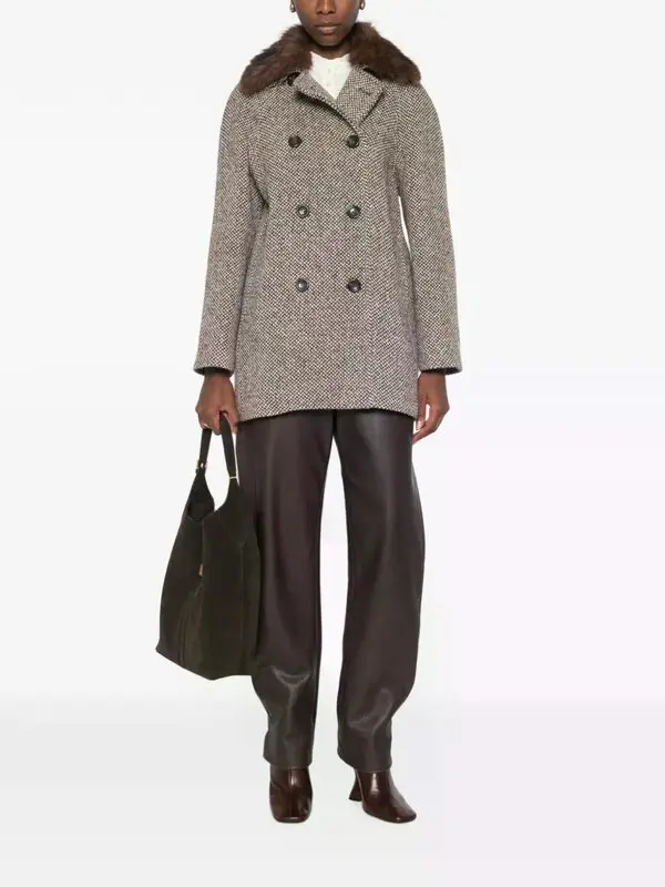 Liu Jo Herringbone Faux-fur Collar Coat