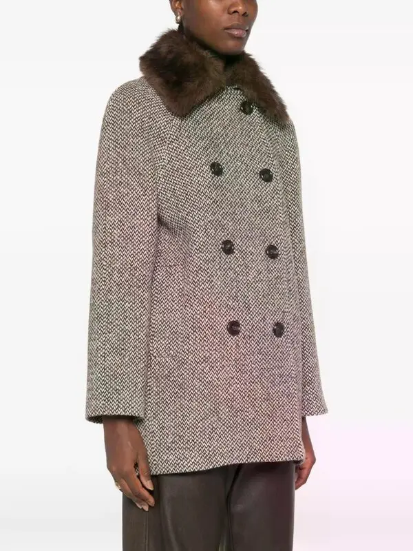 Liu Jo Herringbone Faux-fur Collar Coat