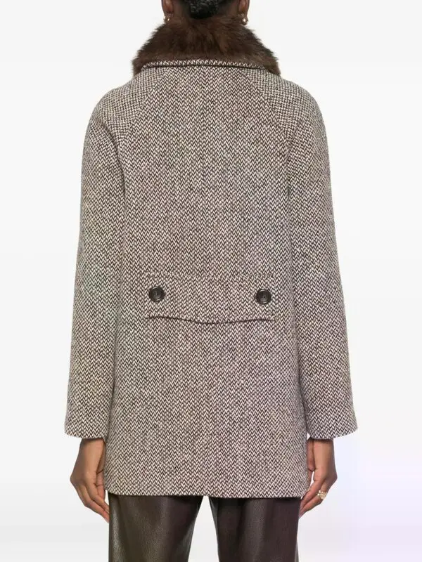 Liu Jo Herringbone Faux-fur Collar Coat