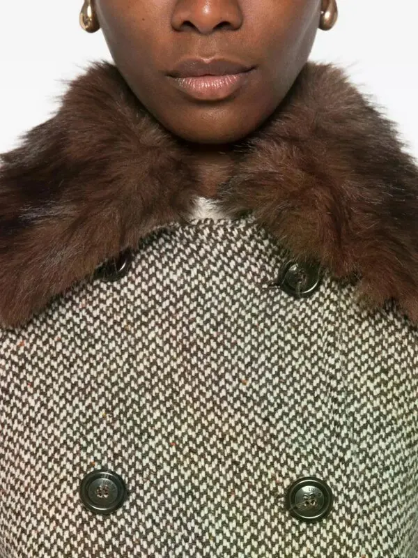 Liu Jo Herringbone Faux-fur Collar Coat