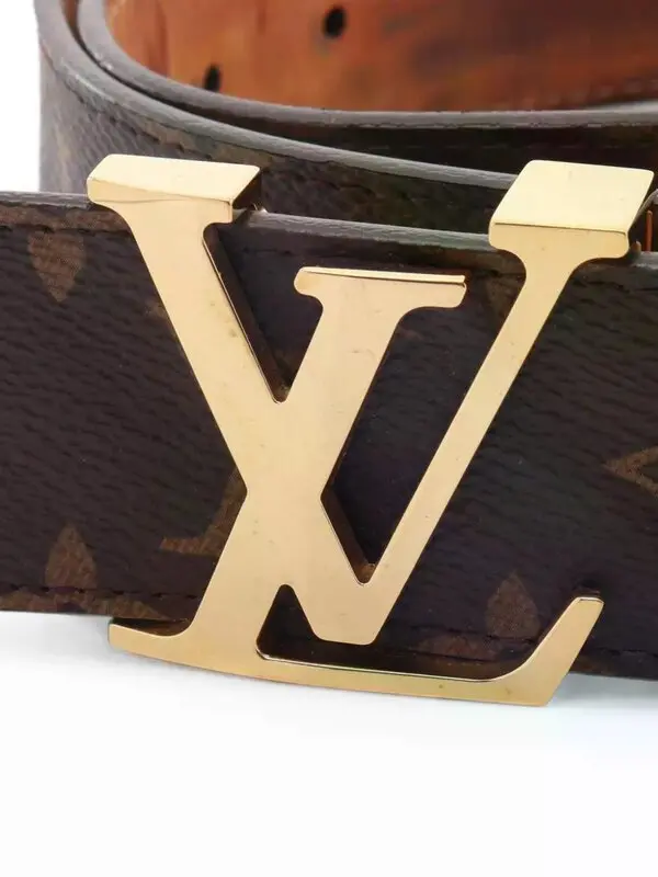 LOUIS VUITTON Monogram Belt With Logo Plaque Buckle - Brown