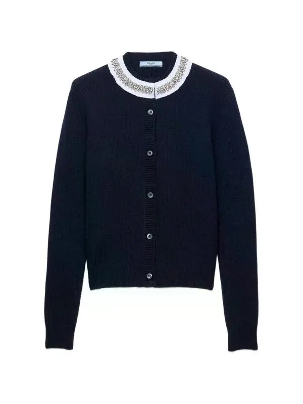 Prada Embellished Wool & Cashmere Cardigan - Blue