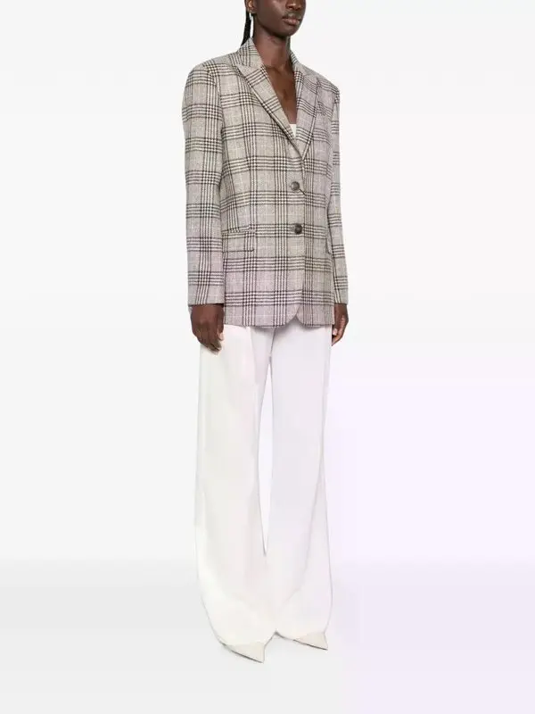 TWINSET Checked Wool Blazer With Notched Lapels