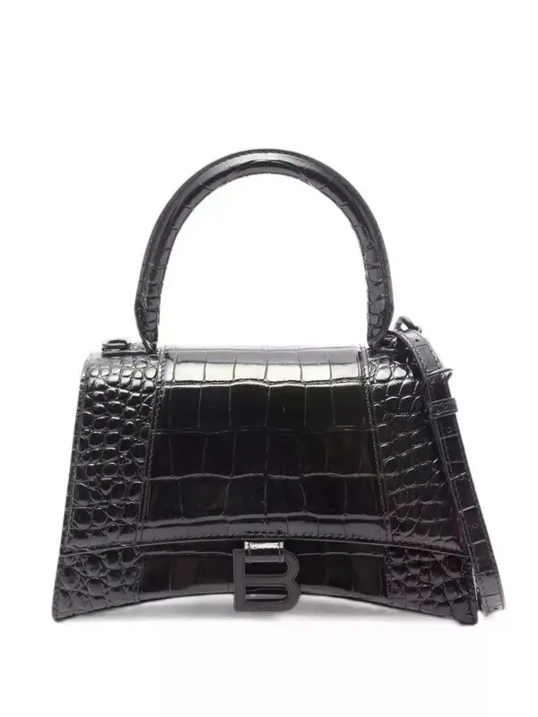 Balenciaga Hourglass Small Croc-embossed Tote Bag - Black