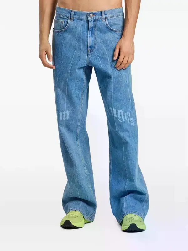 Palm Angels Logo Print Paneled Jeans
