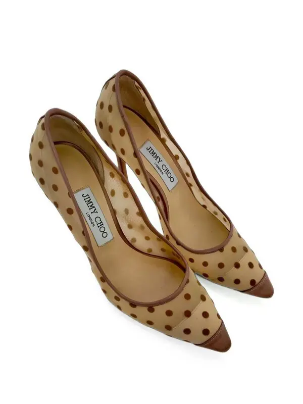 JIMMY CHOO Beige Polka Dot Mesh Stiletto Pumps