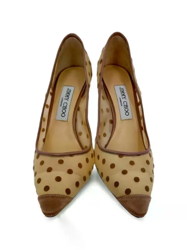 JIMMY CHOO Beige Polka Dot Mesh Stiletto Pumps