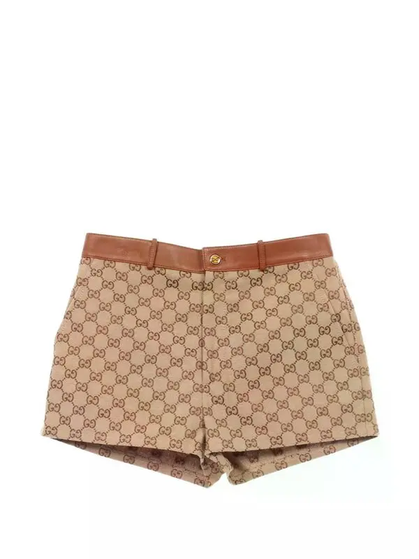 Gucci Gg-canvas Leather-trim Mini Shorts - Neutrals