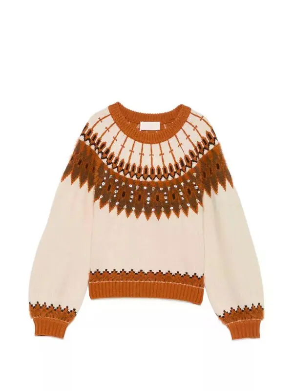 I BLUES Crystal-embellished Jacquard-knit Sweater - Neutrals