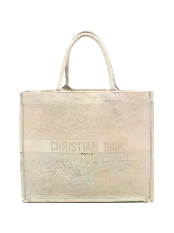 Dior Logo Embroidered Canvas Tote Bag - Neutrals