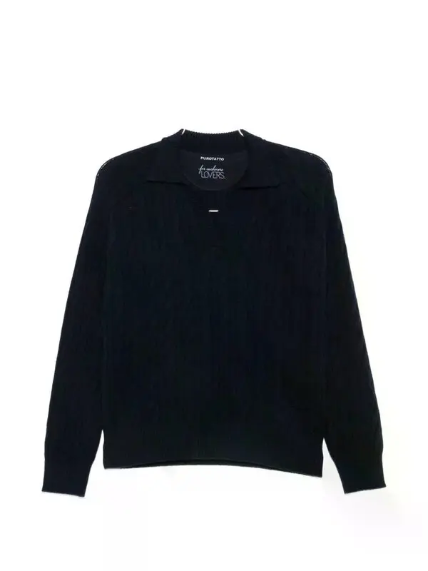 PUROTATTO Navy Cashmere Cable-knit Sweater