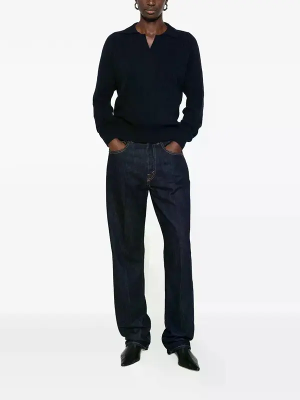 PUROTATTO Navy Cashmere Cable-knit Sweater