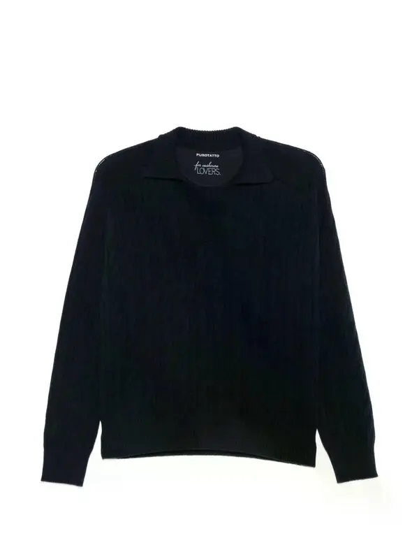 PUROTATTO Navy Cashmere Cable-knit Sweater - Blue