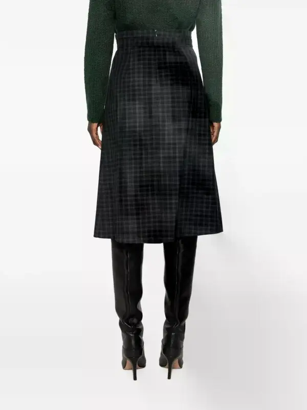 I BLUES Tartan Pleated Midi Skirt