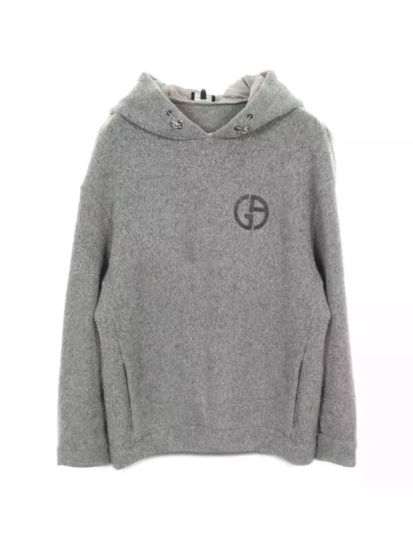 Giorgio Armani Logo Embroidered Hoodie - Grey