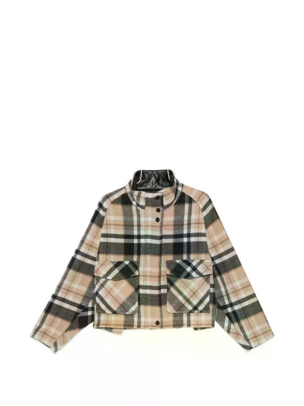 Pinko Double-layered Check-pattern High-neck Coat