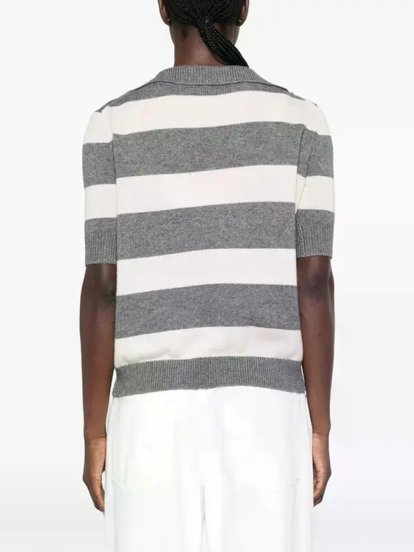 I BLUES Striped Knit V-neck Polo Top