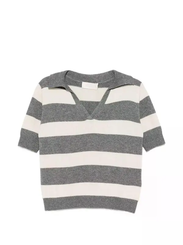 I BLUES Striped Knit V-neck Polo Top