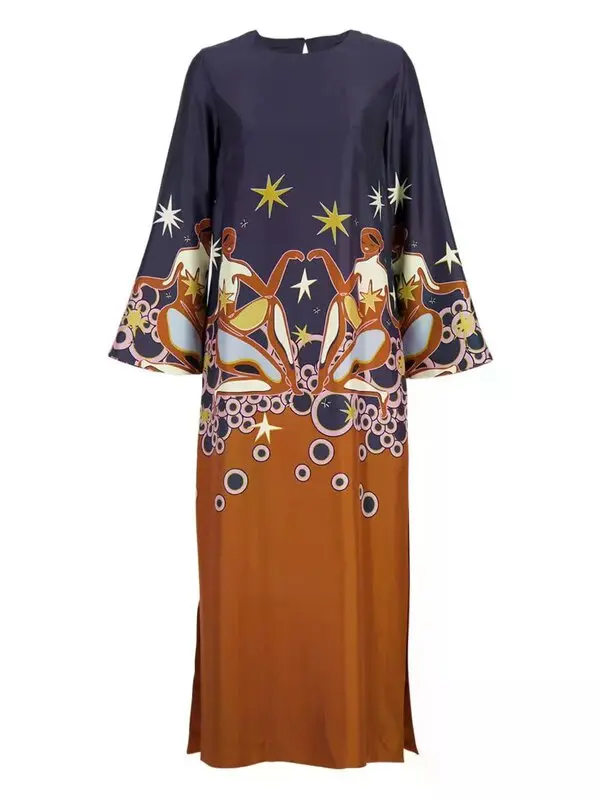 PAULA Printed Silk Twill Dress - Brown
