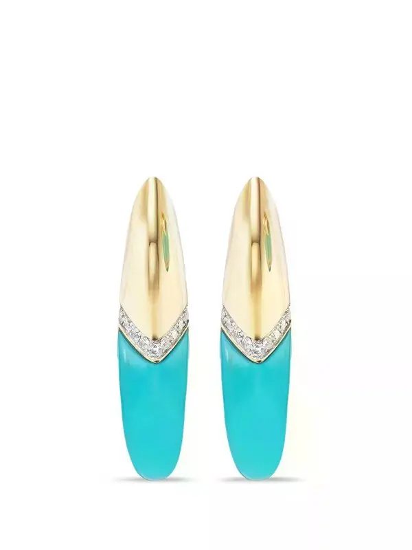 EMILY P. WHEELER 18k Yellow Turquoise And Diamond Hoop Earrings - Gold