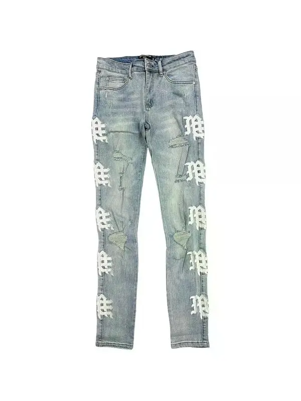 Mixed Emotion Monogram Distressed Jeans