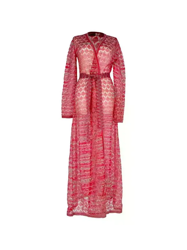 Missoni Geometric Pattern Belted Maxi Cover-up Dress - Pink