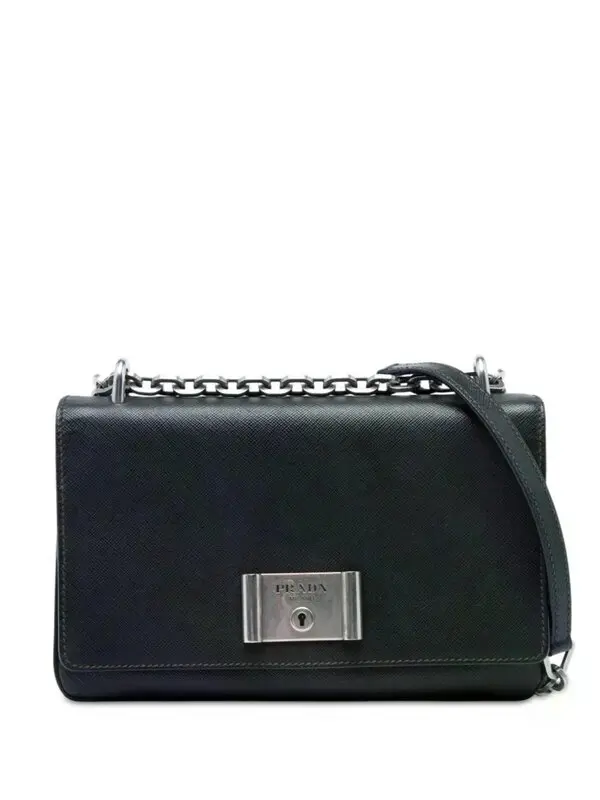 Prada Saffiano Lux Lock Chain Flap Crossbody Bag