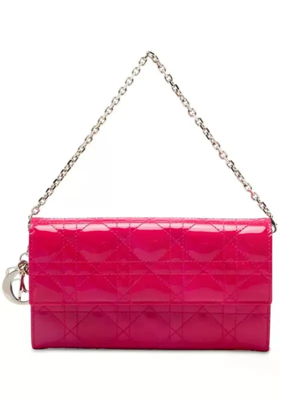 Dior 2014 Patent Cannage Lady Wallet On Chain Handbag - Pink