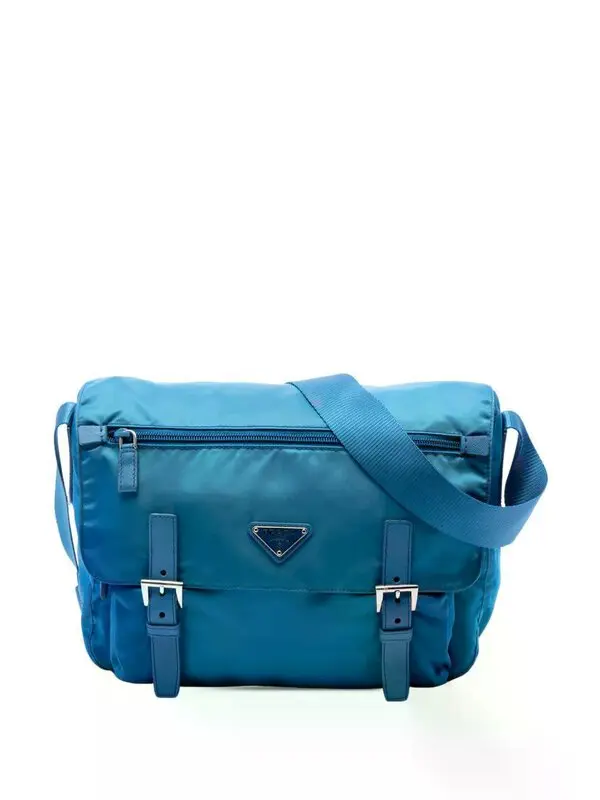 Prada Tessuto Zip Double Buckle Messenger Bag