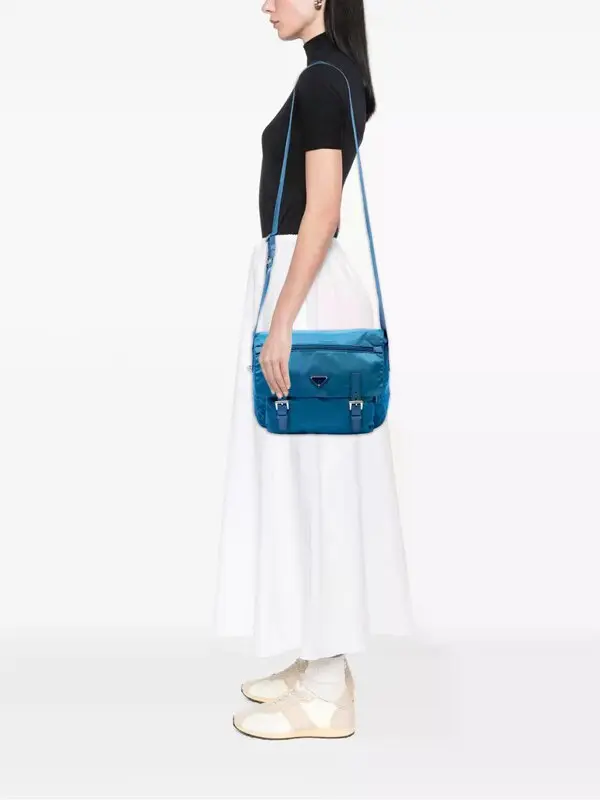 Prada Tessuto Zip Double Buckle Messenger Bag