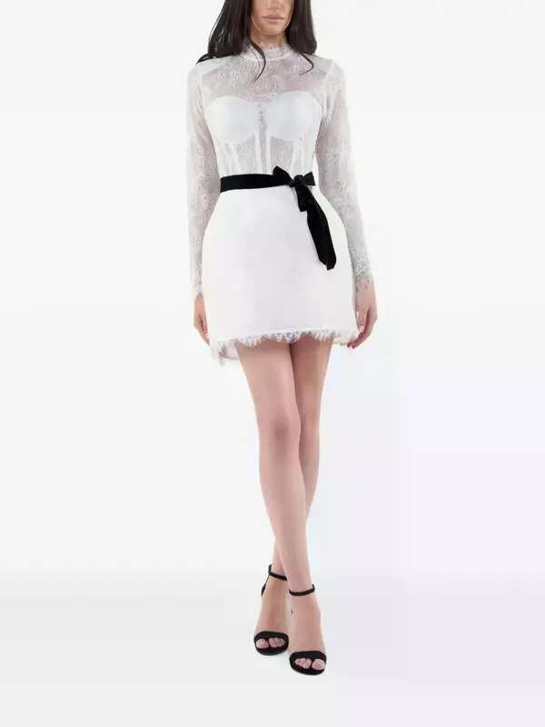 ARAFTU Lace Overlay Belted Mini Dress