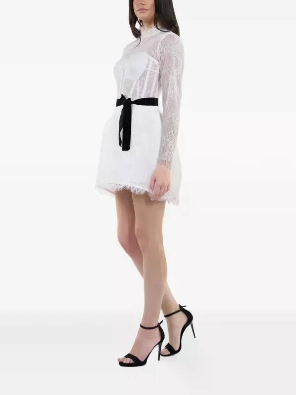 ARAFTU Lace Overlay Belted Mini Dress