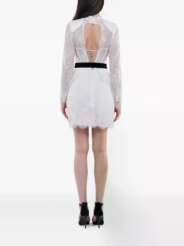 ARAFTU Lace Overlay Belted Mini Dress