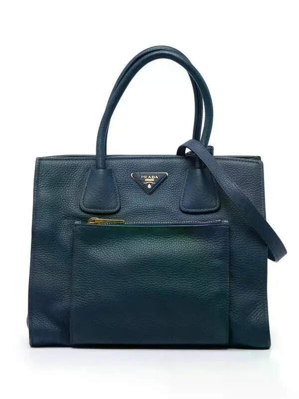 Prada Vitello Daino Front Pocket Open Convertible Tote Satchel