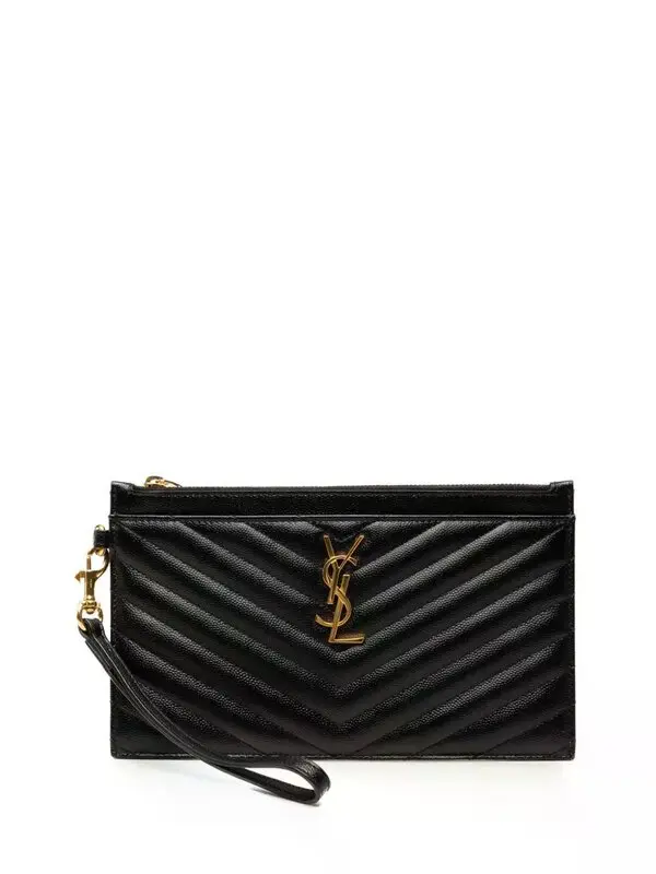 Saint Laurent Grain De Poudre Matelasse Cassandre Zip Pouch Clutch Bag