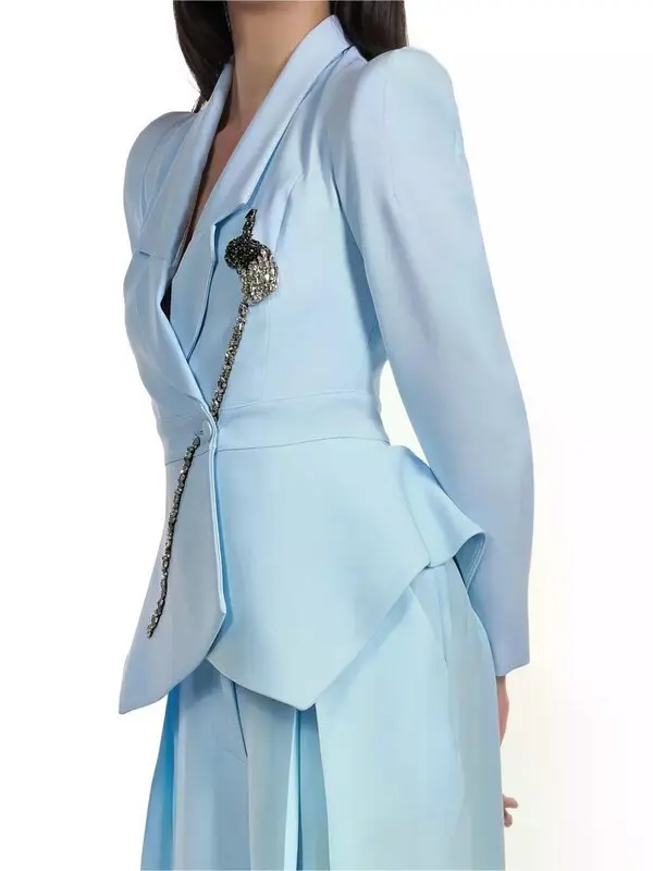 ARAFTU Embellished Peplum Suit With Wide-leg Trousers