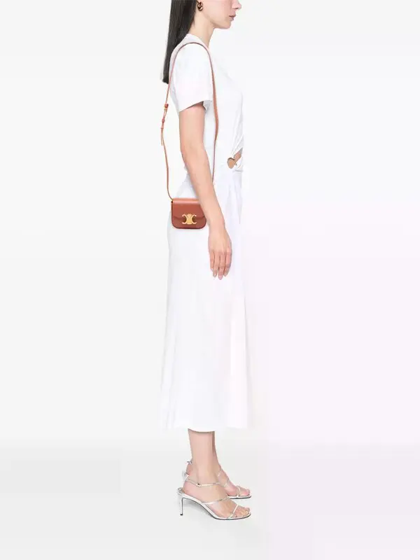 Celine Mini Shiny Calfskin Triomphe Cross Body Bag - Brown