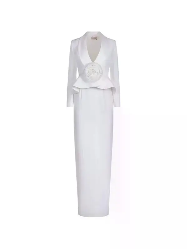 ARAFTU Floral Appliqué Peplum Maxi Dress