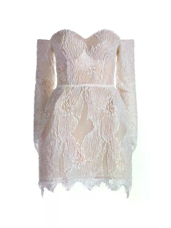 ARAFTU Sequin-embellished Lace-overlay Off-the-shoulder Mini Dress