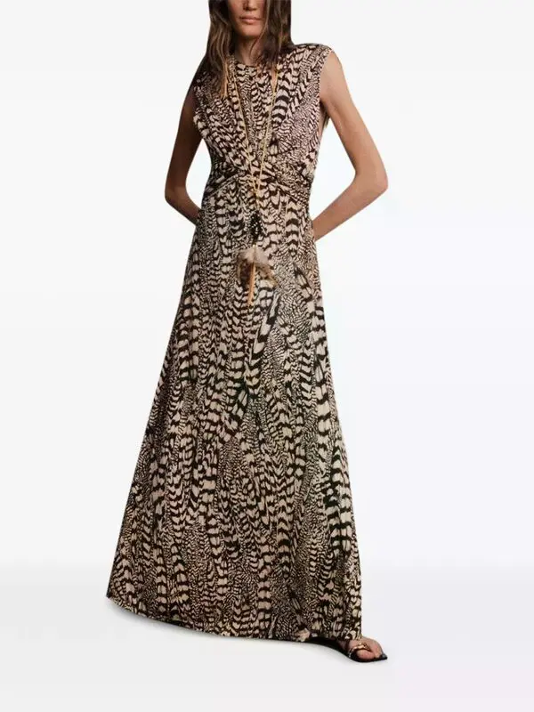 Johanna Ortiz Silent Rising Feather-print Maxi Dress - Black