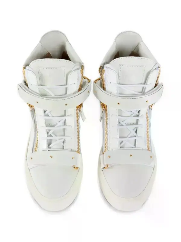 GIUSEPPE ZANOTTI Coby Patent Leather High Top Sneakers With Gold Tone Zippers