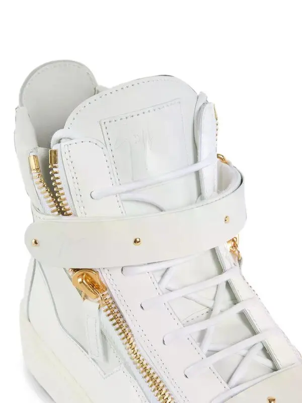 GIUSEPPE ZANOTTI Coby Patent Leather High Top Sneakers With Gold Tone Zippers