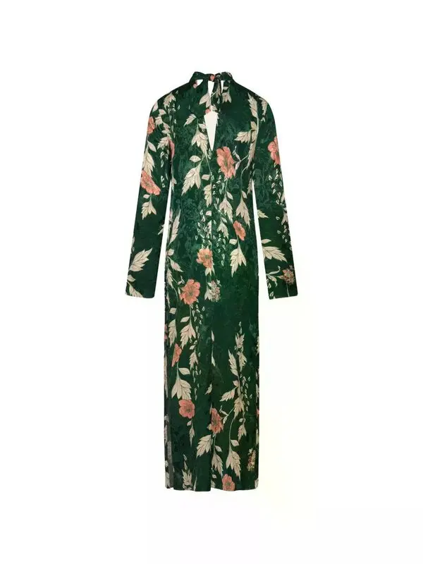 Johanna Ortiz Floral High Neck Maxi Dress With Tassel Detail - Green