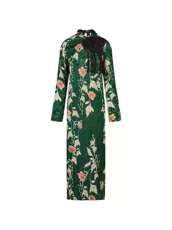 Johanna Ortiz Floral High Neck Maxi Dress With Tassel Detail - Green