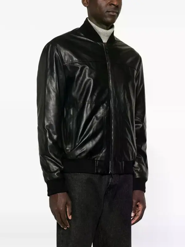 Canali Zip-up Leather Jacket