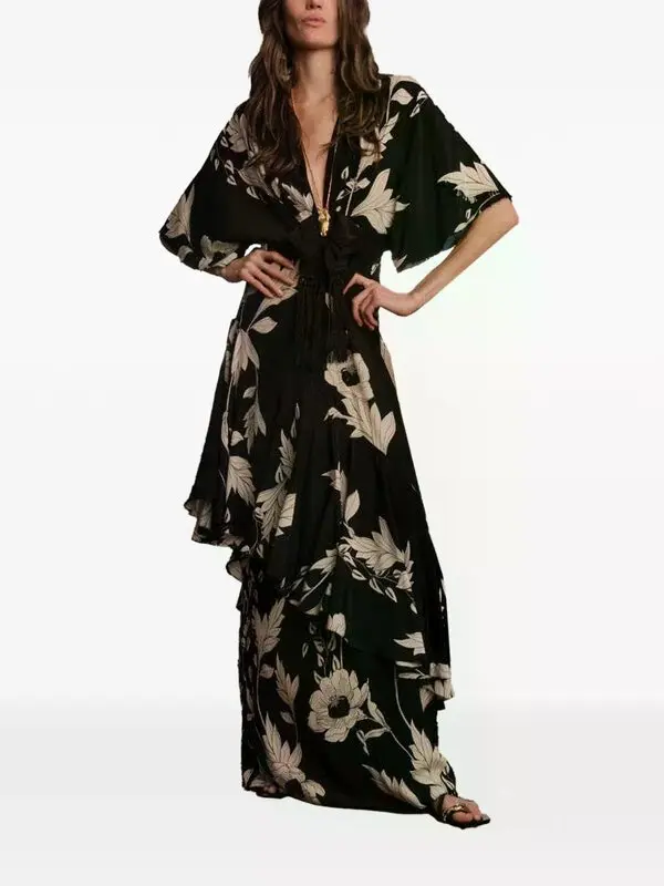 Johanna Ortiz Tesoro Escondido" Floral Print Silk Maxi Dress - Black