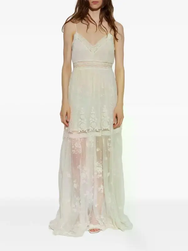 LoveShackFancy Lace-trim Embroidered Maxi Dress - Neutrals