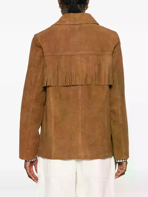 YERSE Suede Fringe Trim Leather Jacket