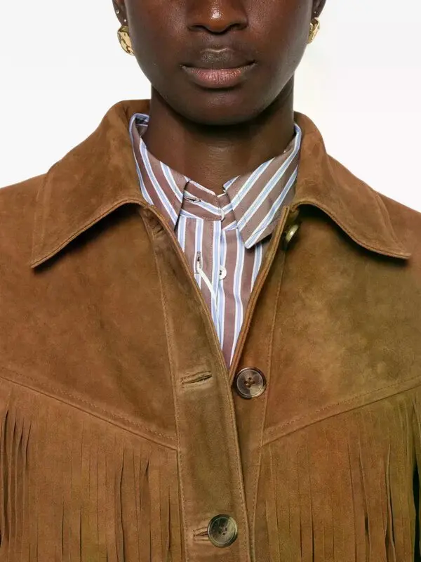 YERSE Suede Fringe Trim Leather Jacket