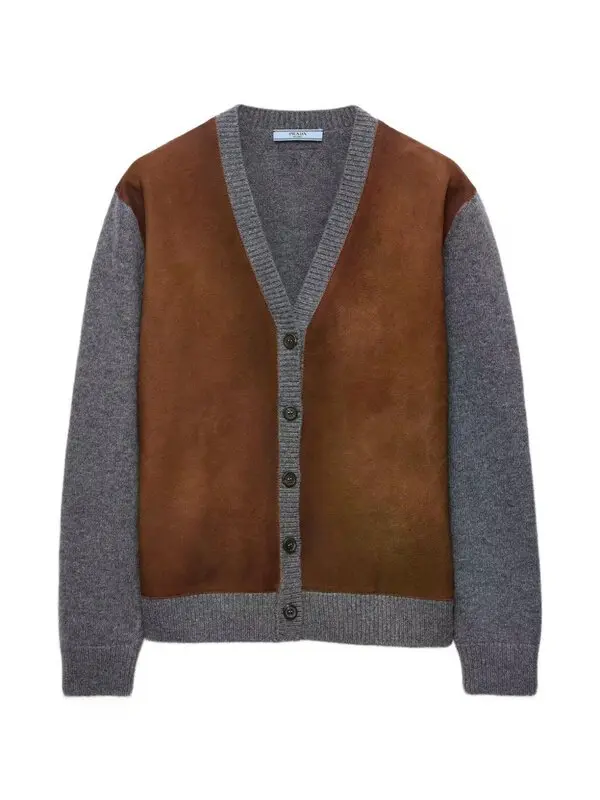 Prada Wool And Suede Cardigan With Logo Detail
